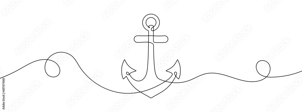 Continuous line drawing of sea anchor. One line drawing background ...