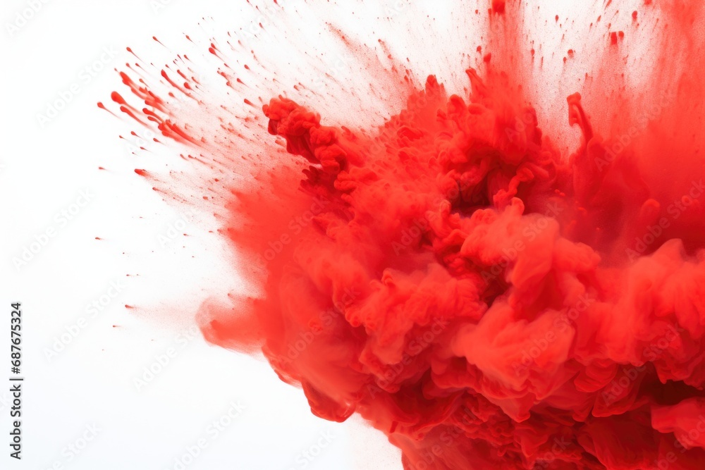 A close-up view of a red substance suspended in the air. This image can ...