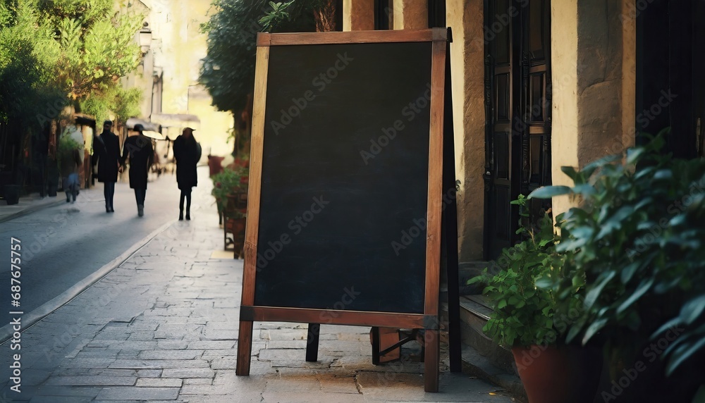 Empty menu board on the street. Chalkboard menu sign mockup Stock Photo ...