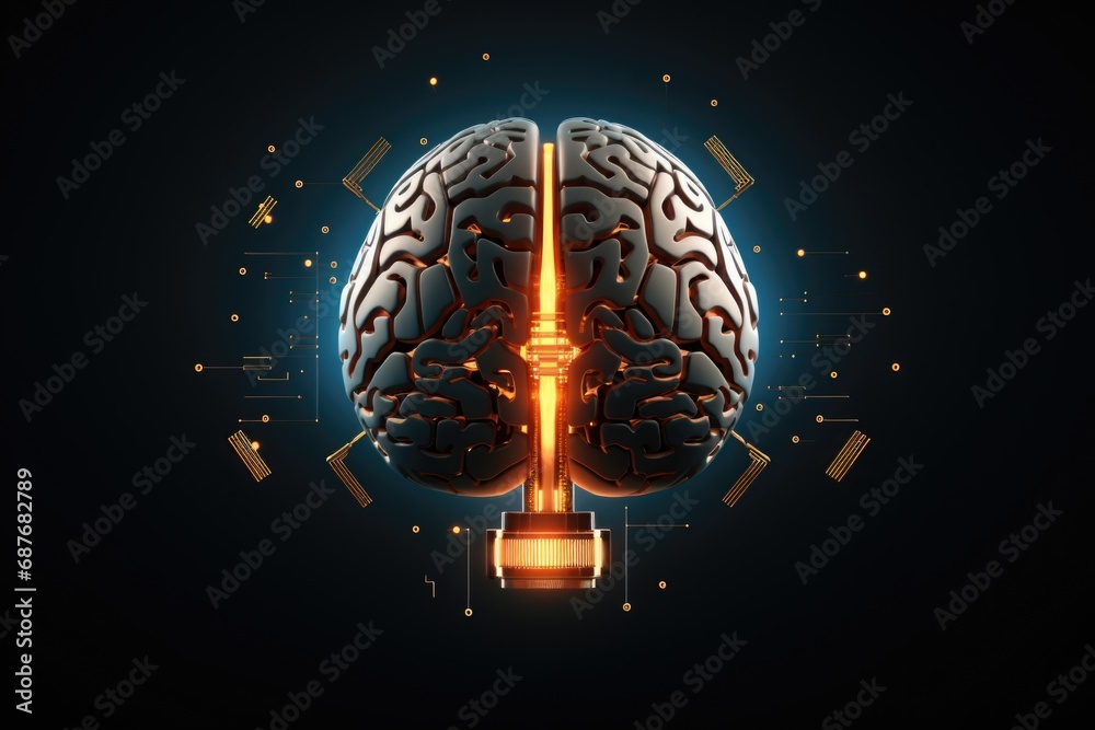 A detailed close-up image of a brain on a black background. This image ...