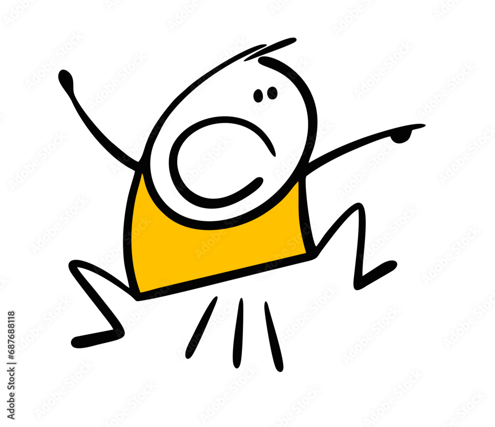 Funny startled stickman jumped in surprise. Vector illustration of ...