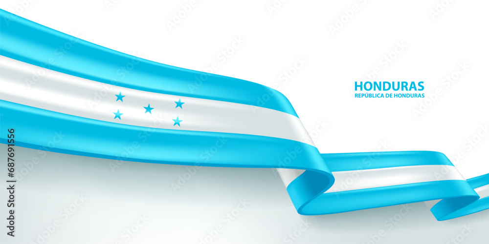 Honduras 3D ribbon flag. Bent waving 3D flag in colors of the Honduras ...