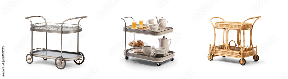 set collection of serving trolley tray cart for hospitality and ...