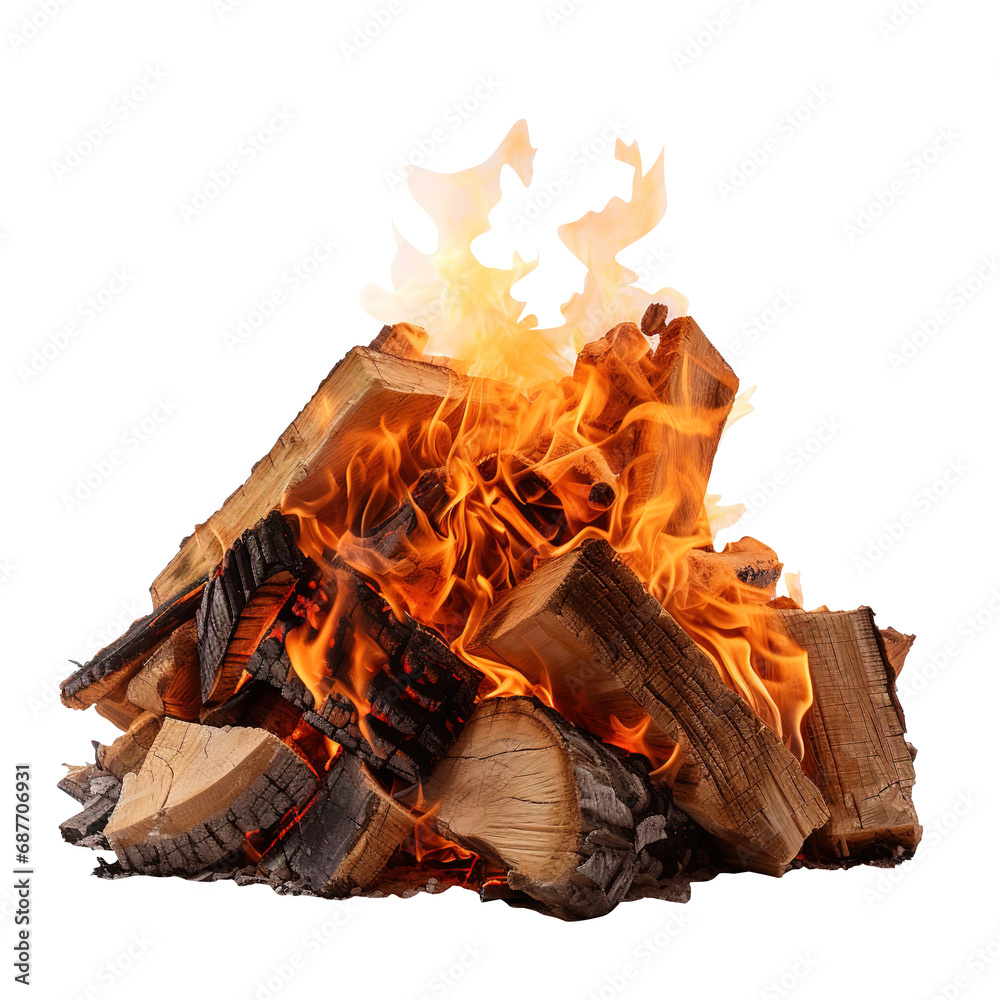 Burning tree log isolated on transparent background, burning wood for ...