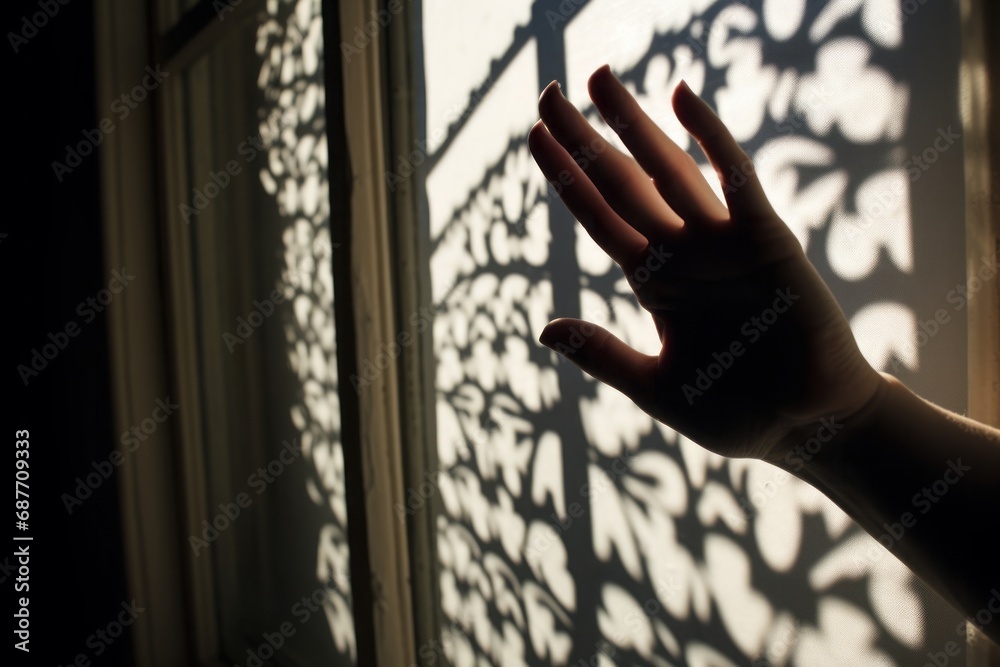 Hand silhouette playing with light and shadow from a window, a simple ...