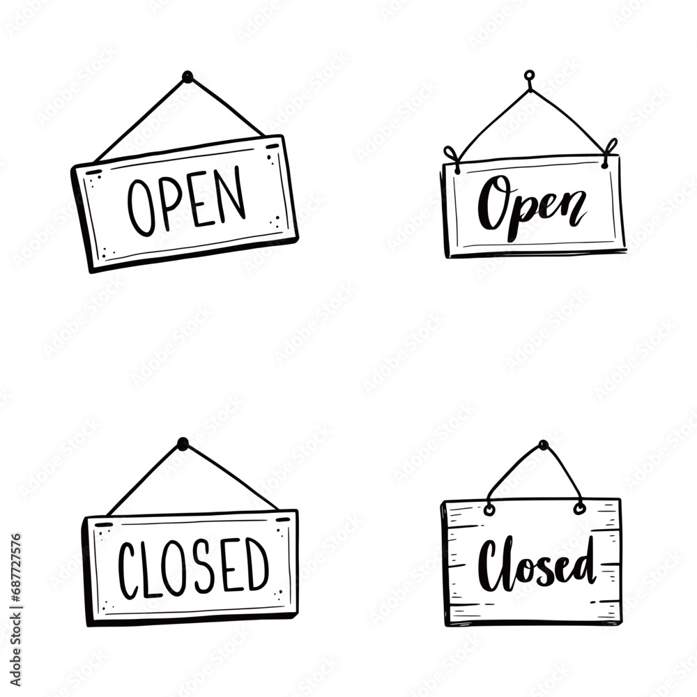 Open and close icon set. Open and close hanger board icons on ...