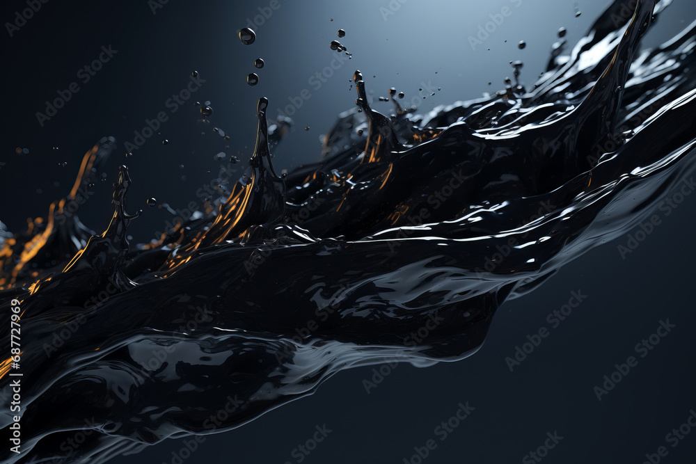 Splash of black oil, liquid or paint on a dark background.generative ai ...