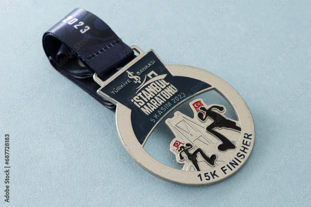 ISTANBUL, TURKEY - NOVEMBER 5, 2022: Istanbul Marathon finisher medal ...
