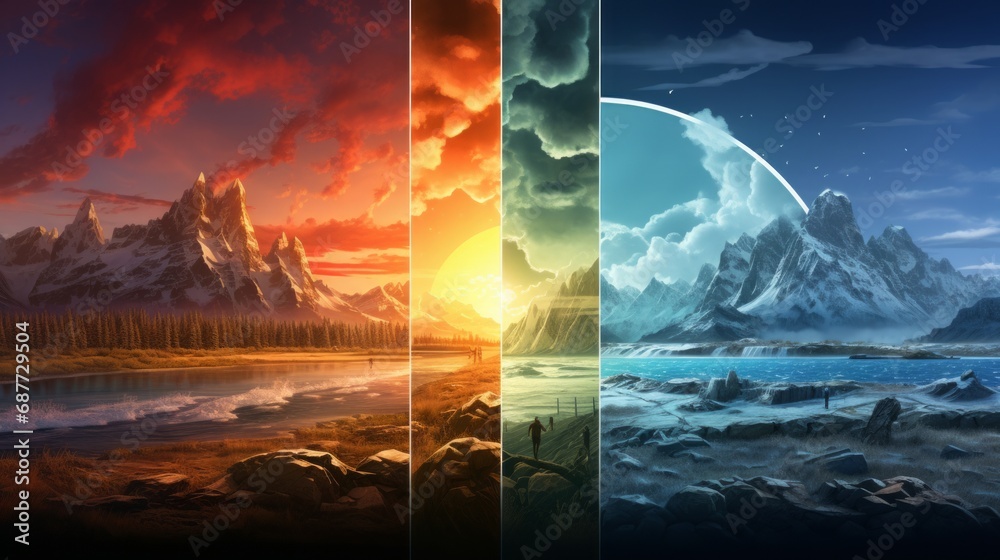 realistic scenes illustrating the reversal of climate patterns ...