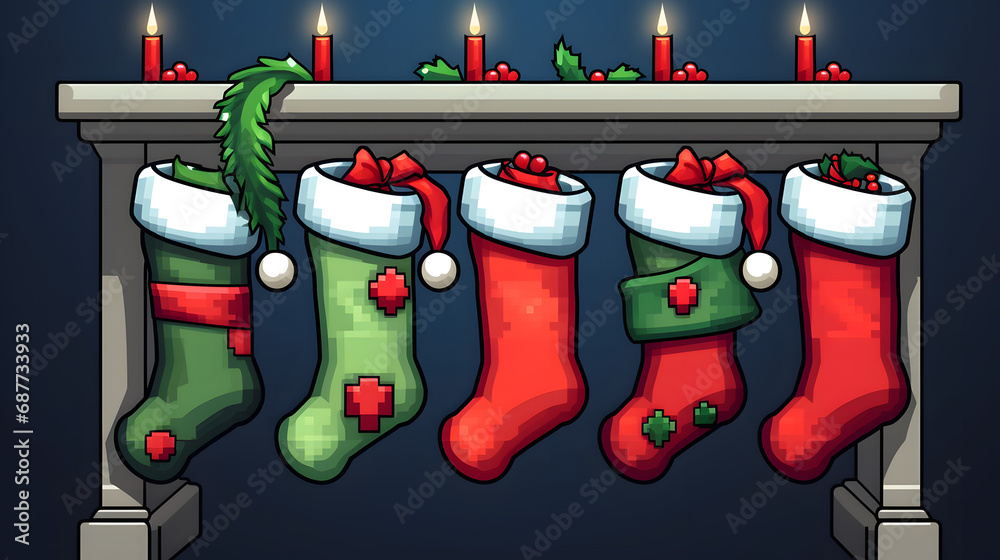 pixel art of Christmas stocking holder, christmas illustration ...