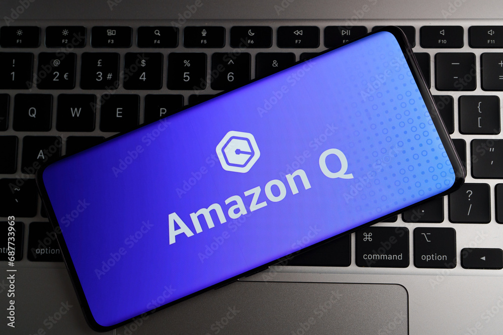 Amazon Q AI logo seen on smarphone screen. New generative AI assistant ...