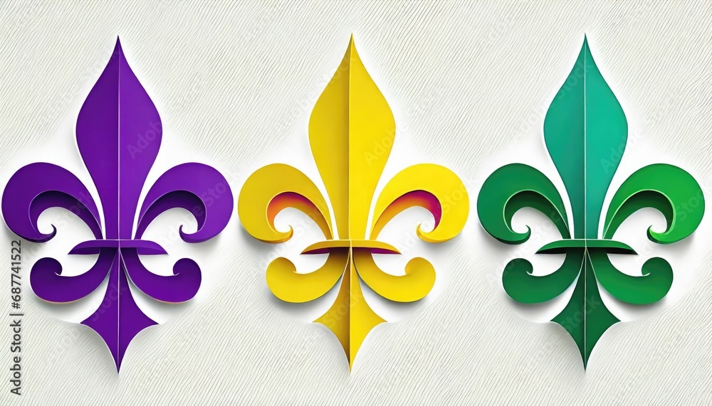Three lily flower symbols are isolated, one purple, one green, and one ...