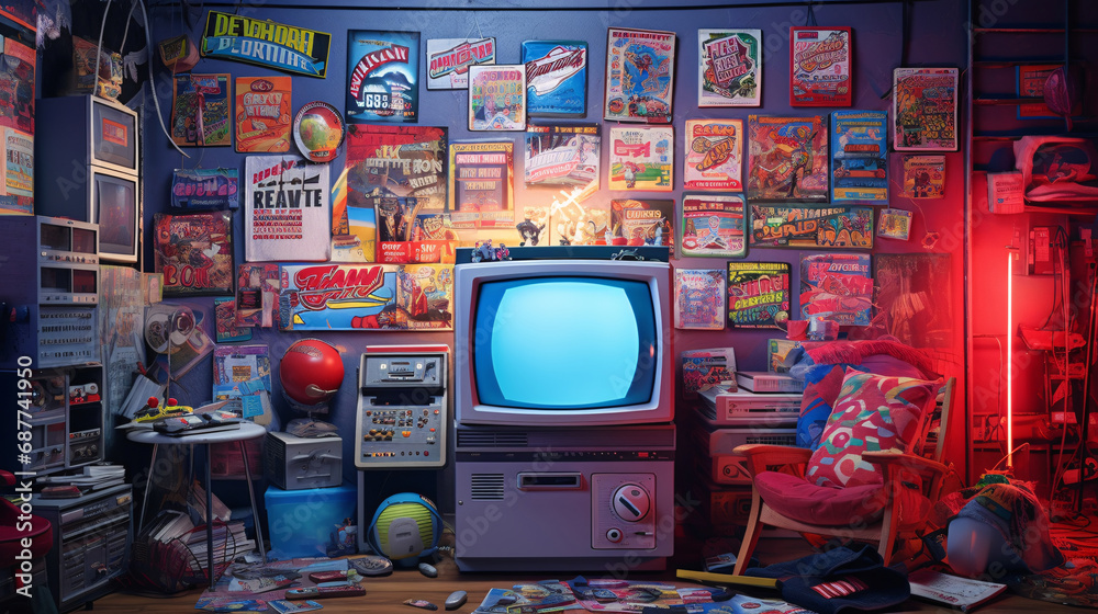 Vintage 90s nostalgia with a retro gaming setup and fashion in a ...