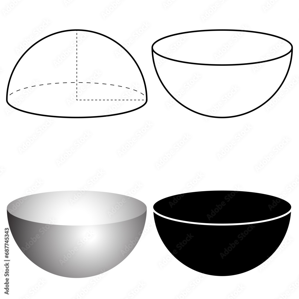 Poster Outline silhouette hemisphere set isolated on white background ...