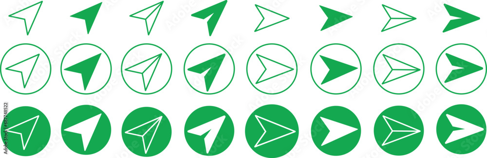 Green Flat Message send icons Set. Direct messages or DM symbols ...