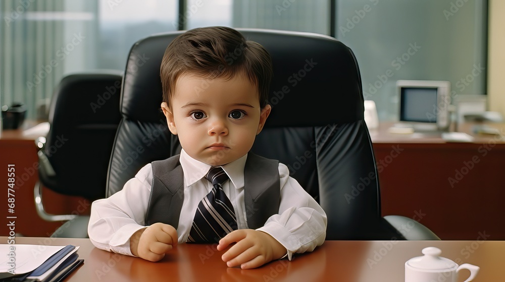 toddler as a CEO of a major corporation, embodying an unexpected mix of ...