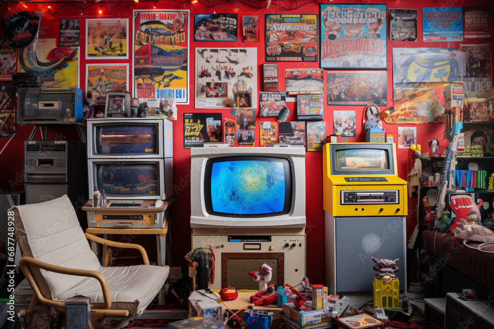 Vintage 90s nostalgia with a retro gaming setup and fashion in a ...