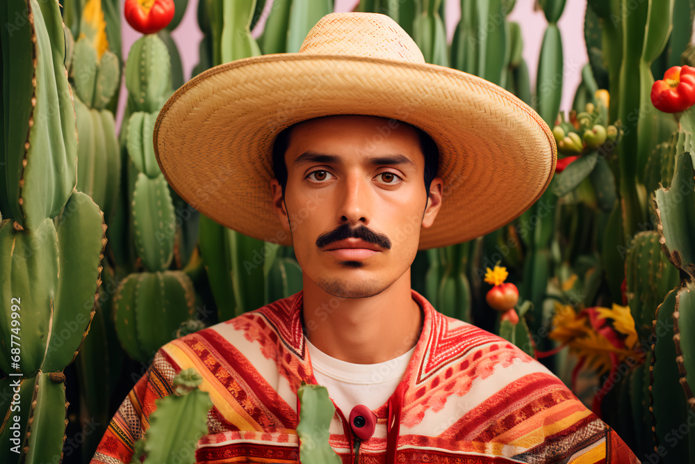 A portrait featuring a young strong and stylish Mexican man with curly ...