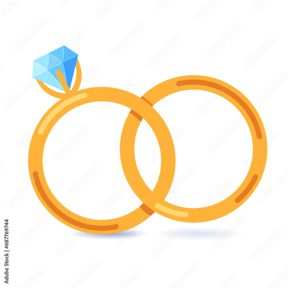 Vector wedding and engagement couple connected rings with diamonds ...