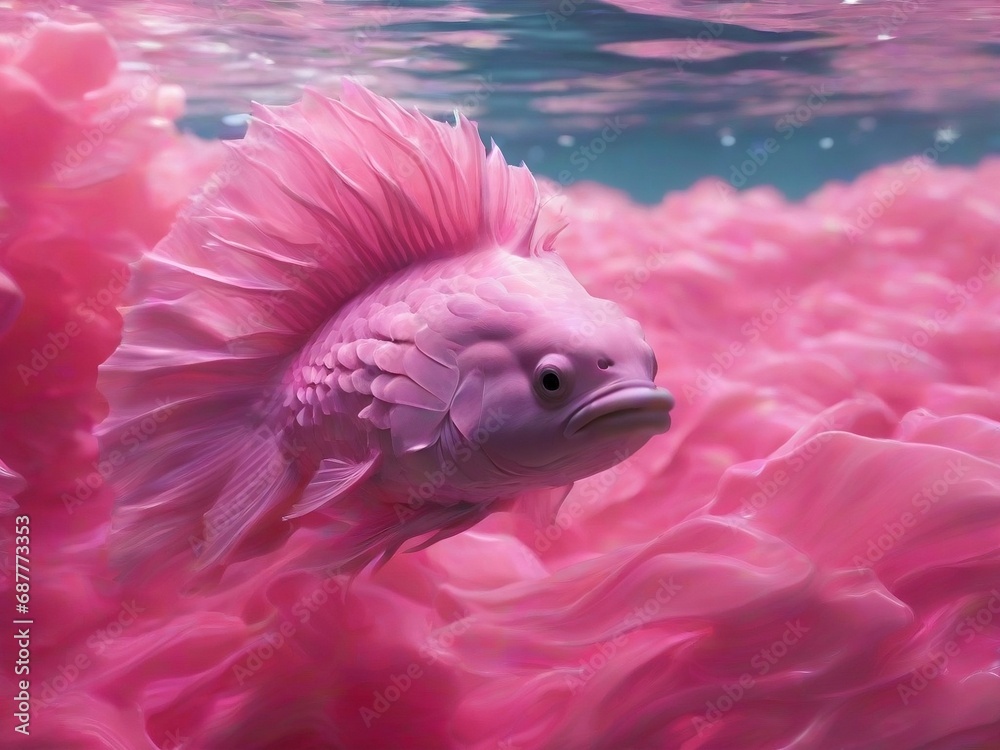 Pink fantasy fish in enchanting background. Whimsical beauty captured ...