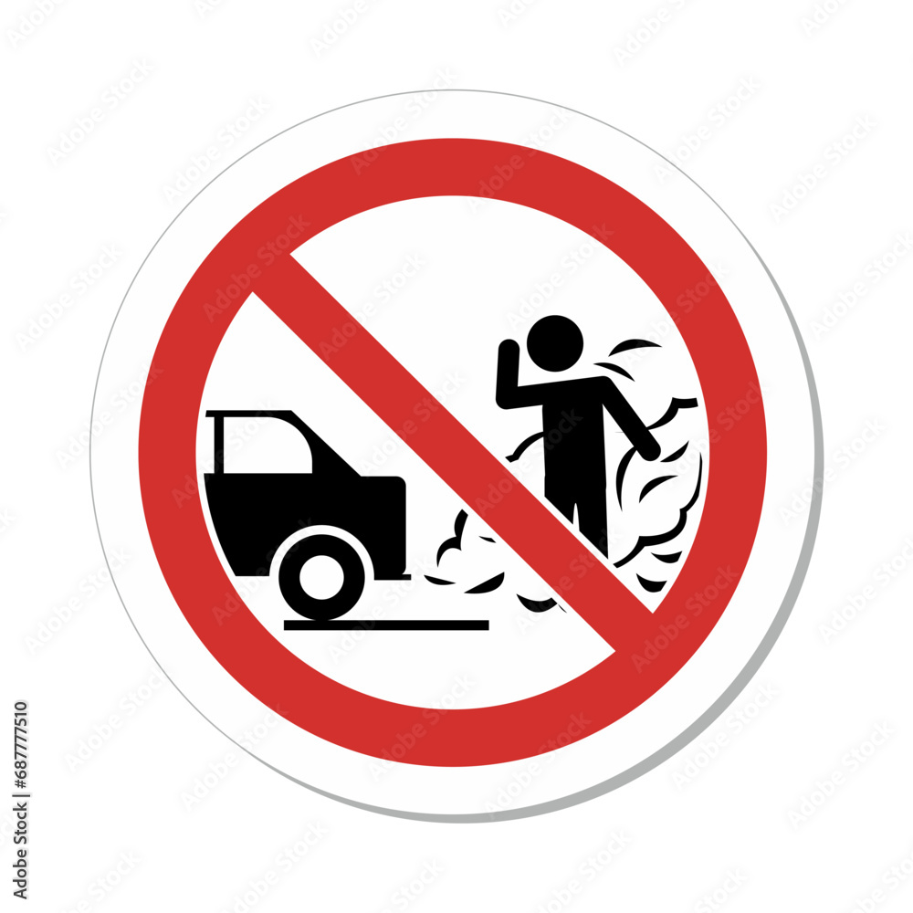 Poster ISO Prohibition Circular Sign: No Idling Engine With Car ...
