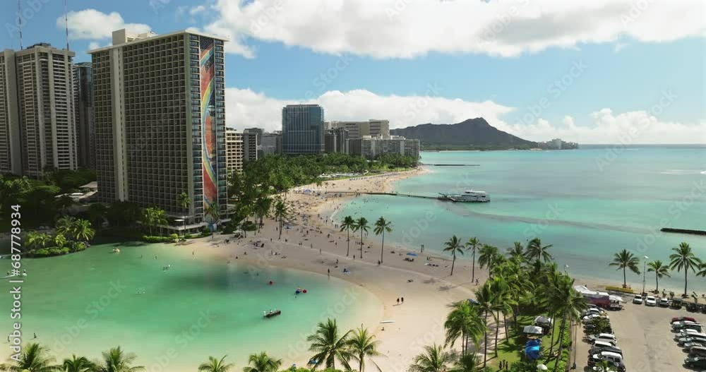 Overview of Honolulu, Hawaii. Waikiki Beach Oahu skyline Stock Video ...