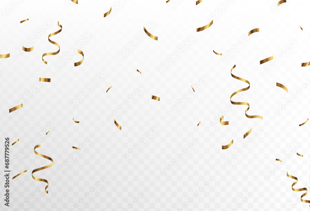 Confetti explosion on transparent background. Shiny golden paper pieces ...