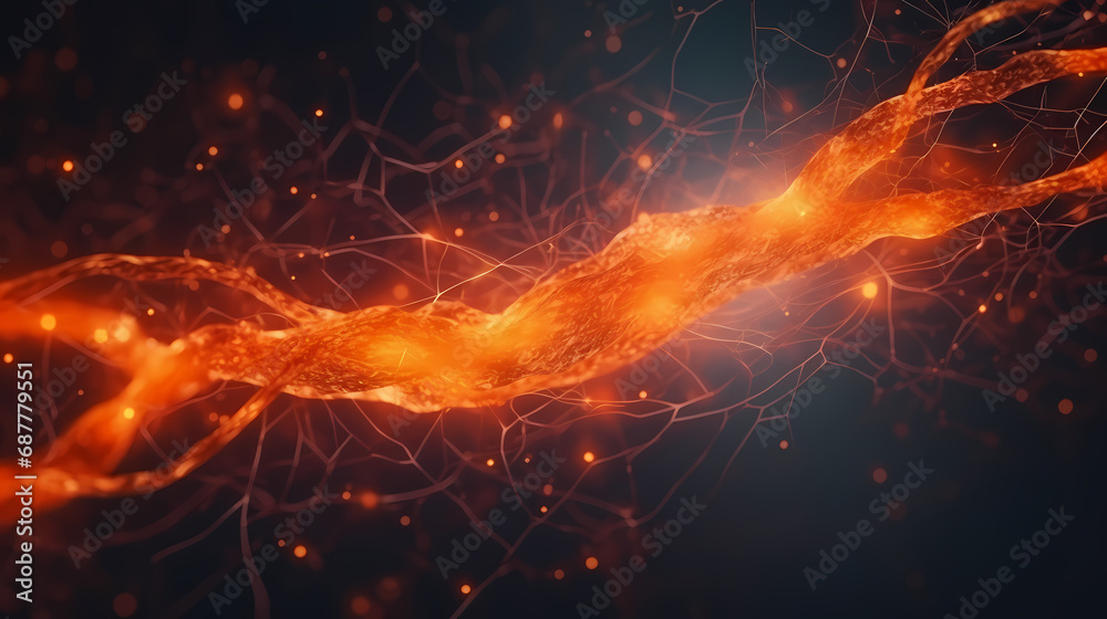 Nerve cords or cables of a network with a glowing spot that appears to ...