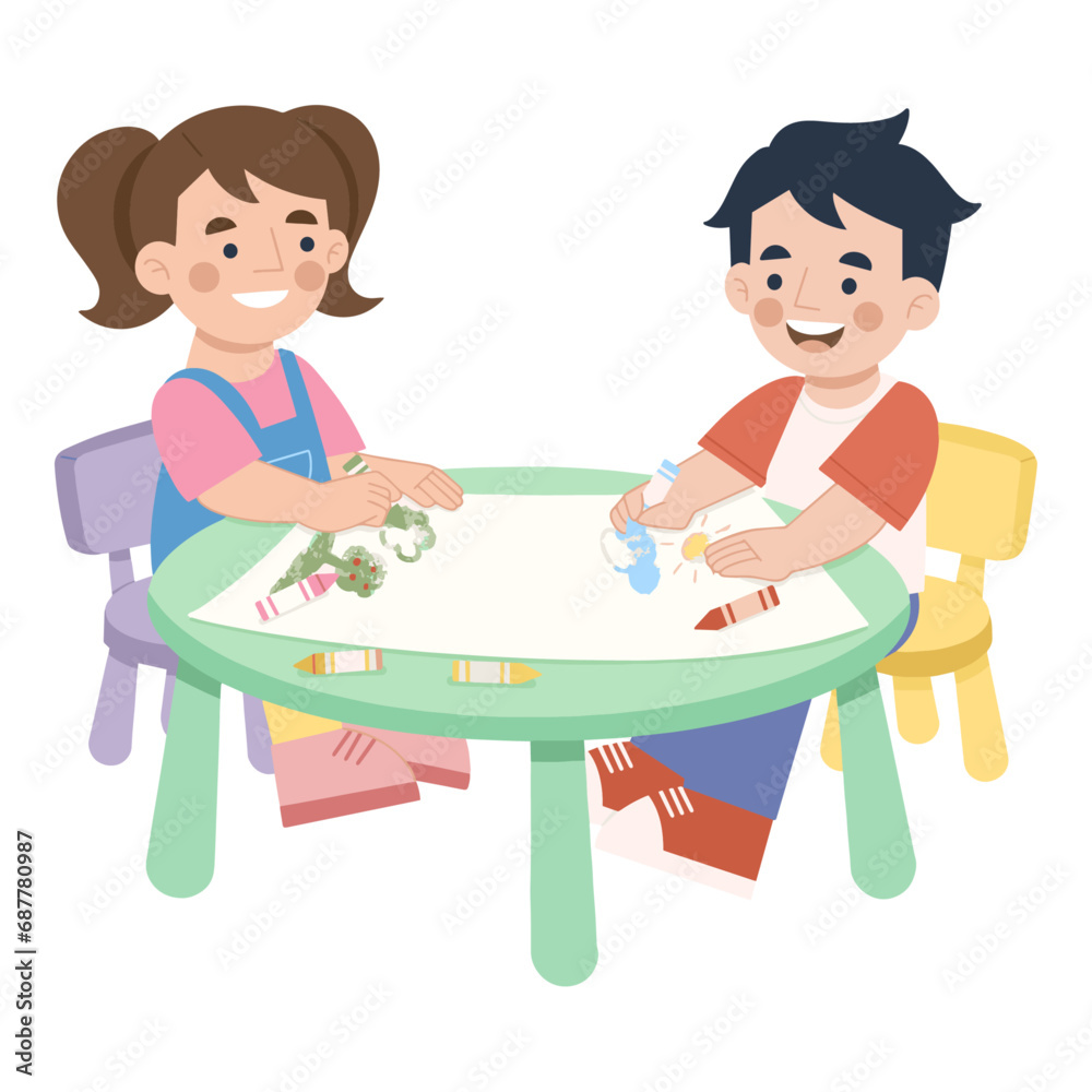 children learn and play flat design cartoon vector Stock Vector | Adobe ...