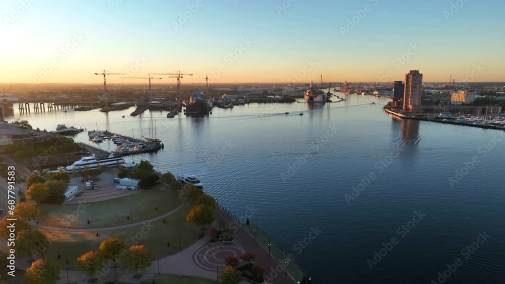 Elizabeth River at Norfolk, Virginia. Aerial view of marina, waterfront ...