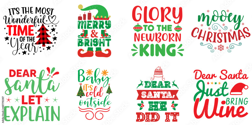 Christmas Festival and Winter Holiday Hand Lettering Set Christmas ...
