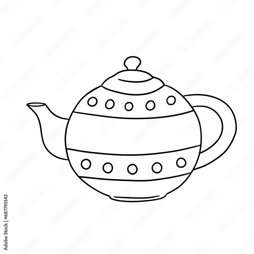 Cute teapot vector outline icon. Line doodle teapot isolated on white ...