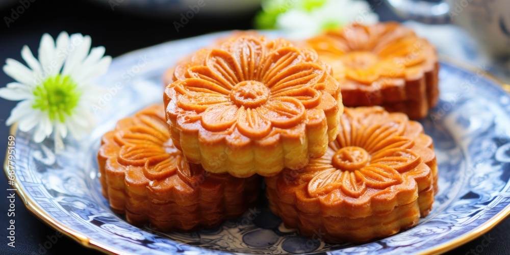 Moon cakes. Background Asian traditional holiday food and Mooncakes ...