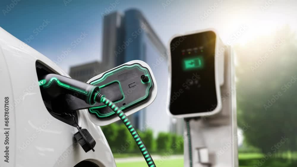 Electric car recharging battery by futuristic smart EV charger from eco ...
