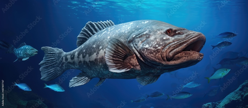 Epinephelus itajara, a large fish known as the Atlantic goliath grouper ...