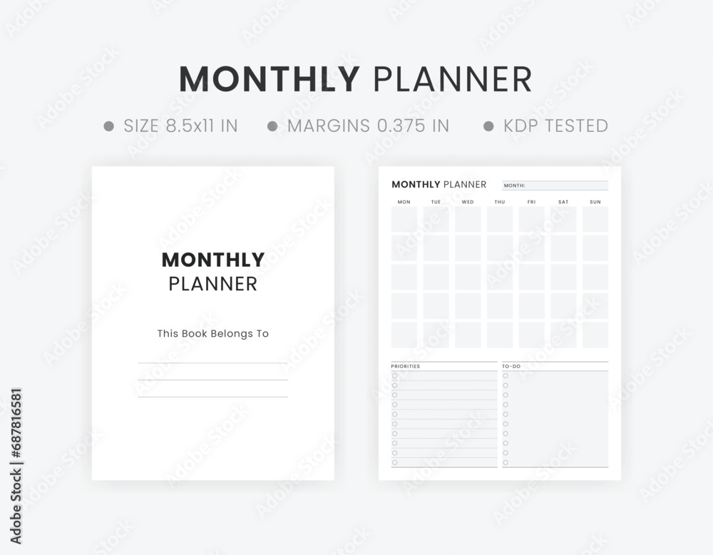 Editable Blank Monthly Calendar Planner Printable Template Stock Vector ...