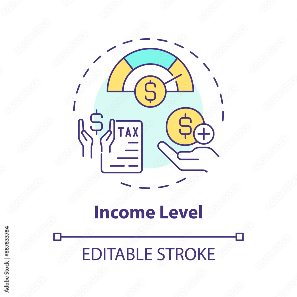 Income level multi color concept icon. Determine eligibility for ...