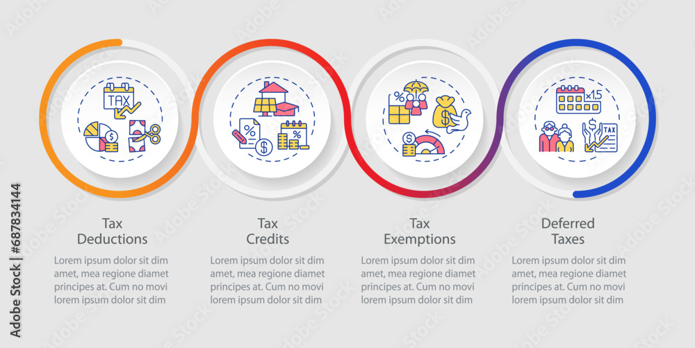 Tax benefits types loop infographic template app screen. Fiscal ...