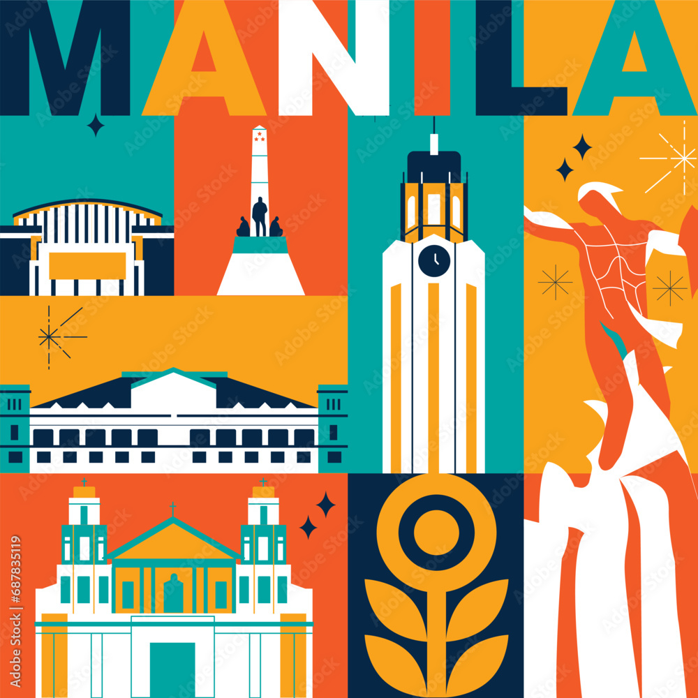 Typography word Manila branding technology concept. Collection of flat ...