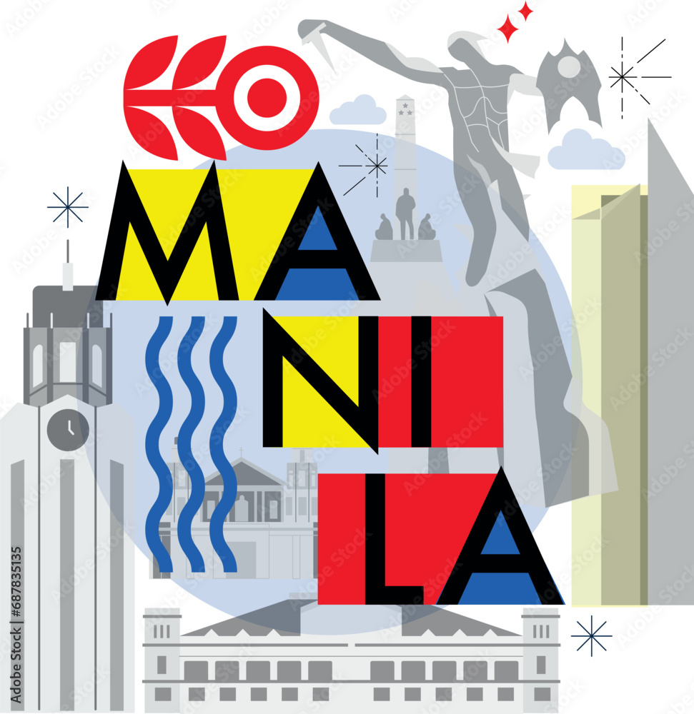 Typography word Manila branding technology concept. Collection of flat ...