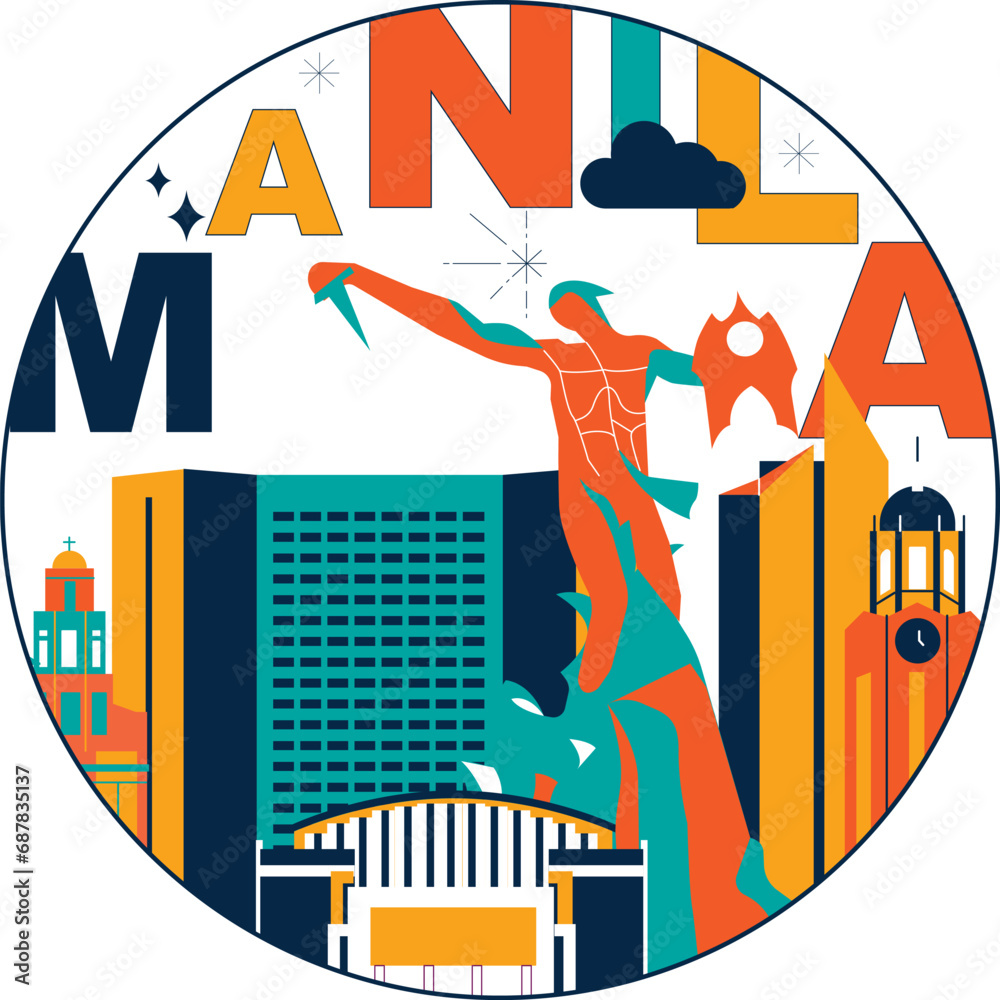 Typography word Manila branding technology concept. Collection of flat ...