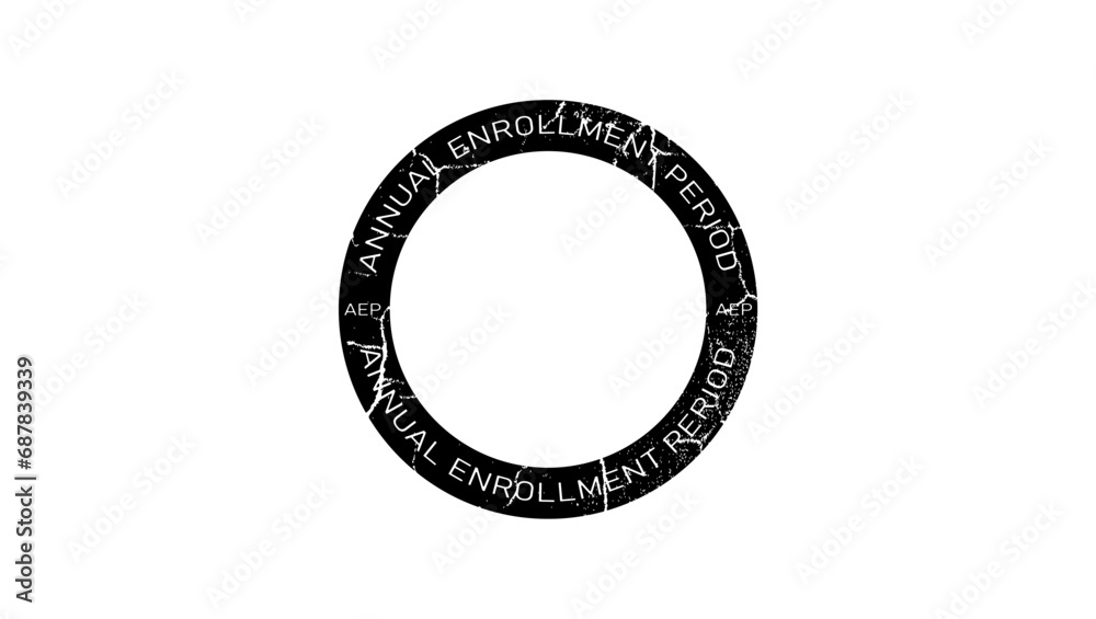 AEP symbol, Annual enrollment period, lettering on stamp, black ...