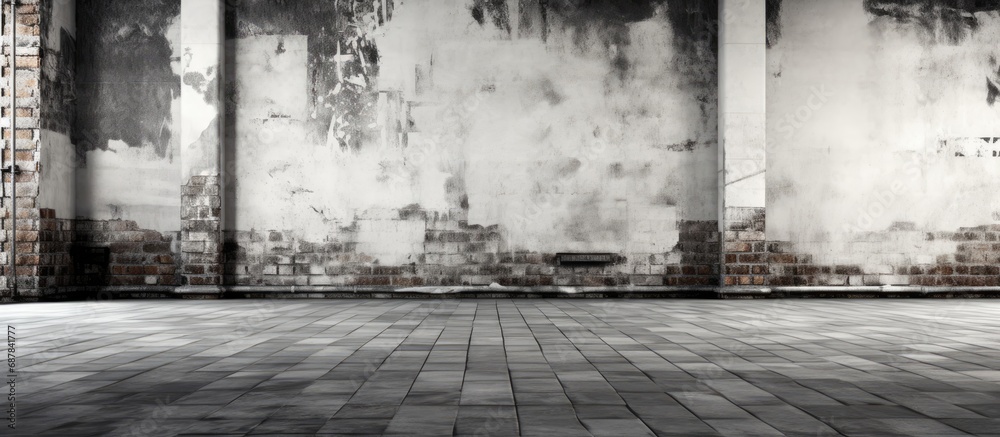 In the vintage architecture of the old abandoned building, a black ...