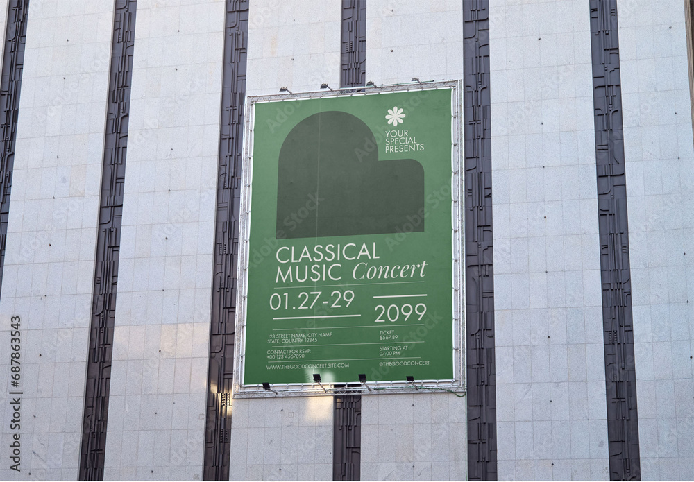 Mockup of customizable vertical banner on building facade Stock ...