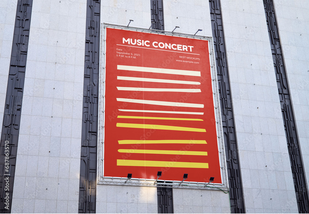 Mockup of customizable vertical poster on building facade Stock ...