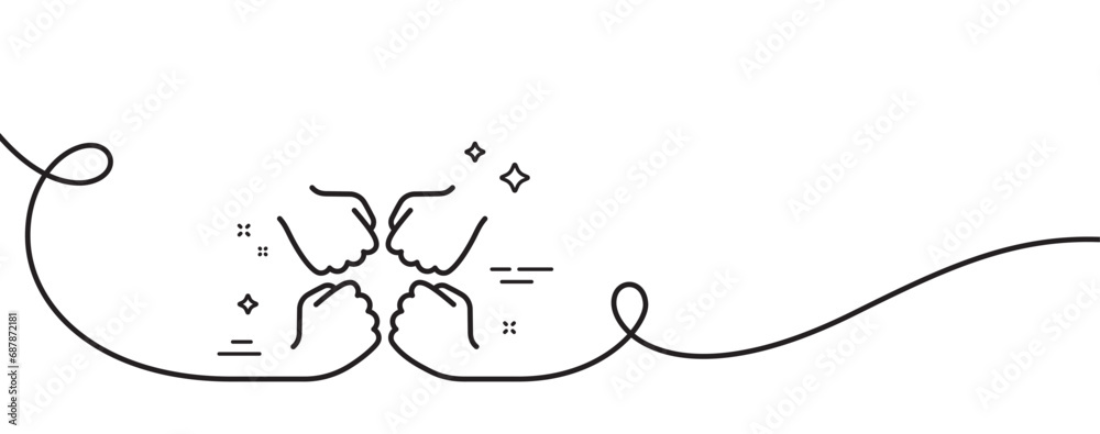 Squad line icon. Continuous one line with curl. Team work sign. Fist ...