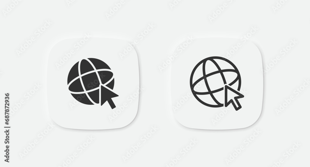 Internet icon. Online symbol. Web network signs. Click cursor on globe ...