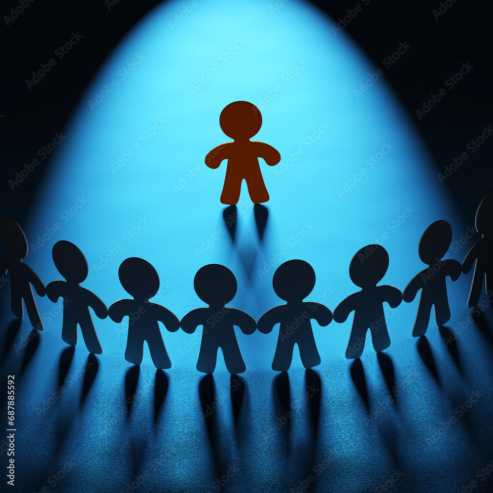 Paper people with their leader. Human figure standing in front of paper ...