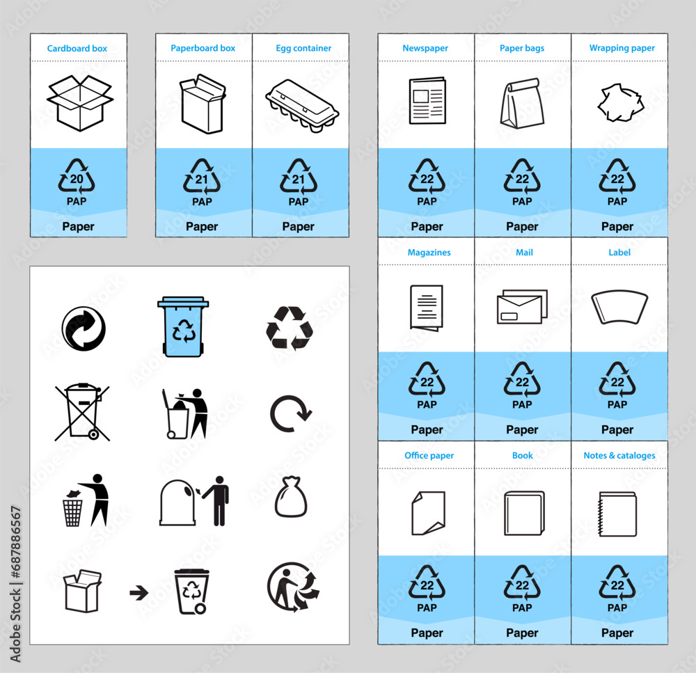 Ready sets of icons for separating paper waste. Vector elements are ...