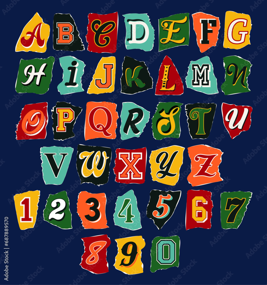 Poster Torn paper alphabet ransom note cute vector initial letters and ...